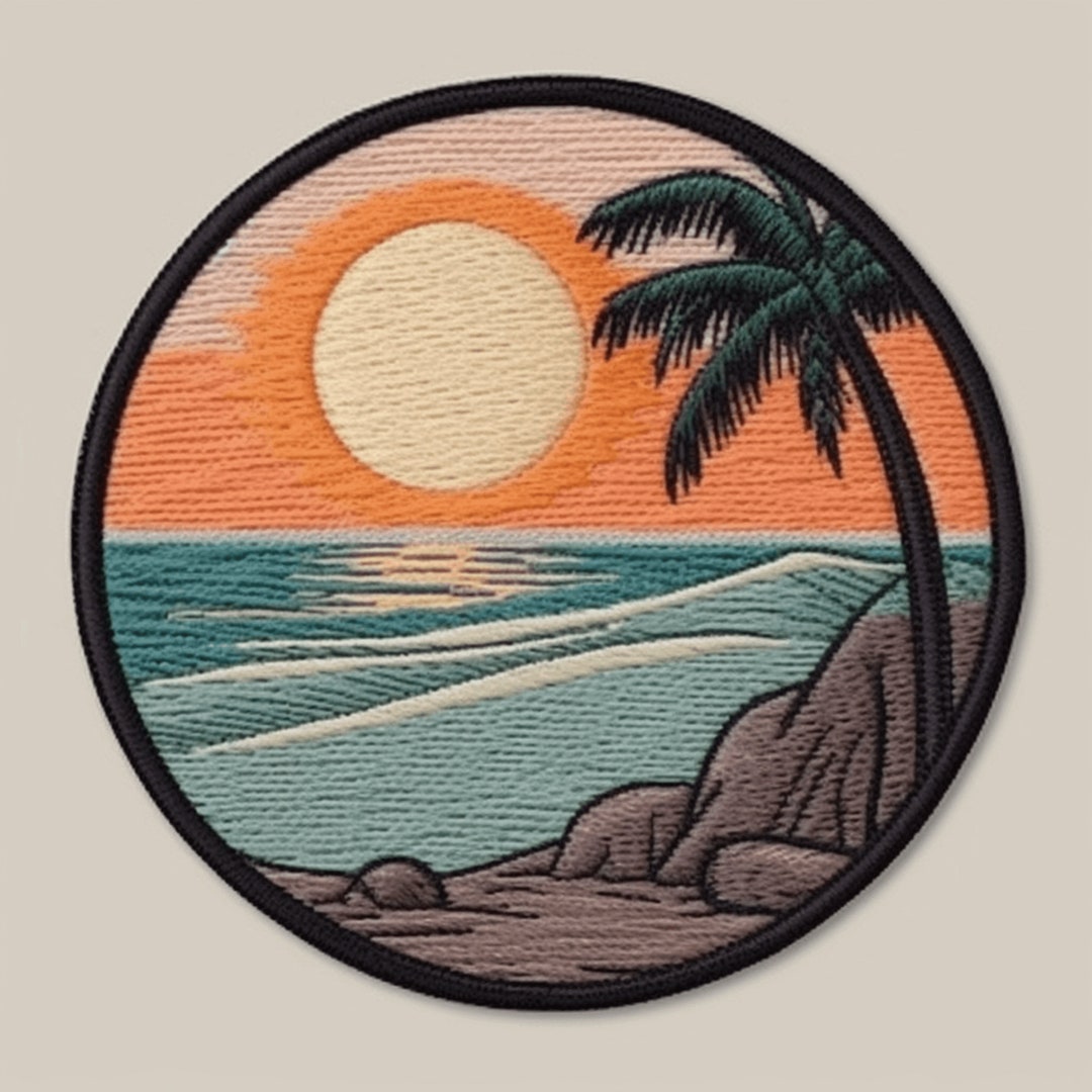 Sunrise Over the Beach Patch Iron-on/sew-on Custom Applique Vest Jacket Clothing, Decorative ...