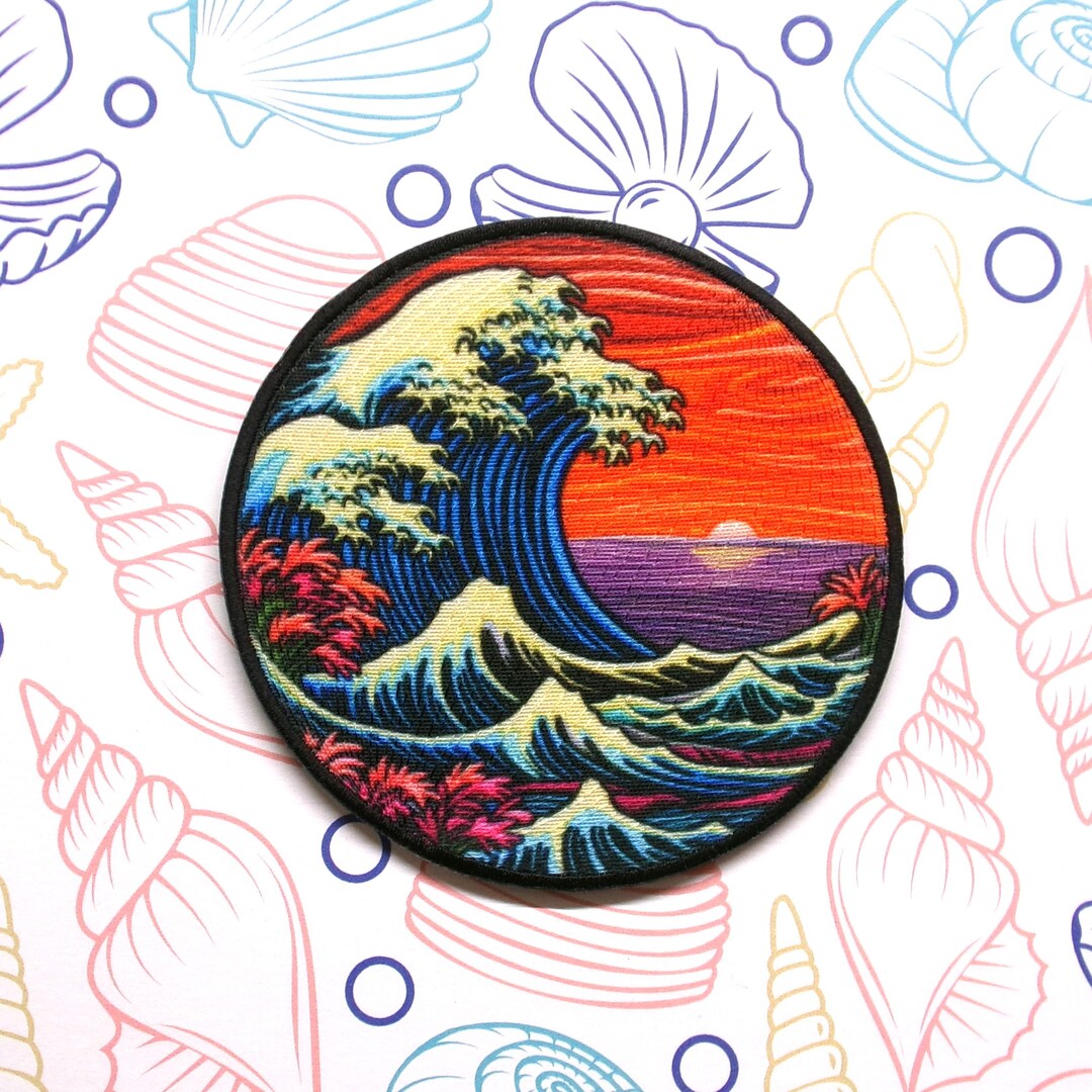 Retro Ocean Waves Patch – Iron-on Badge for Backpacks, Jackets & Summer ...