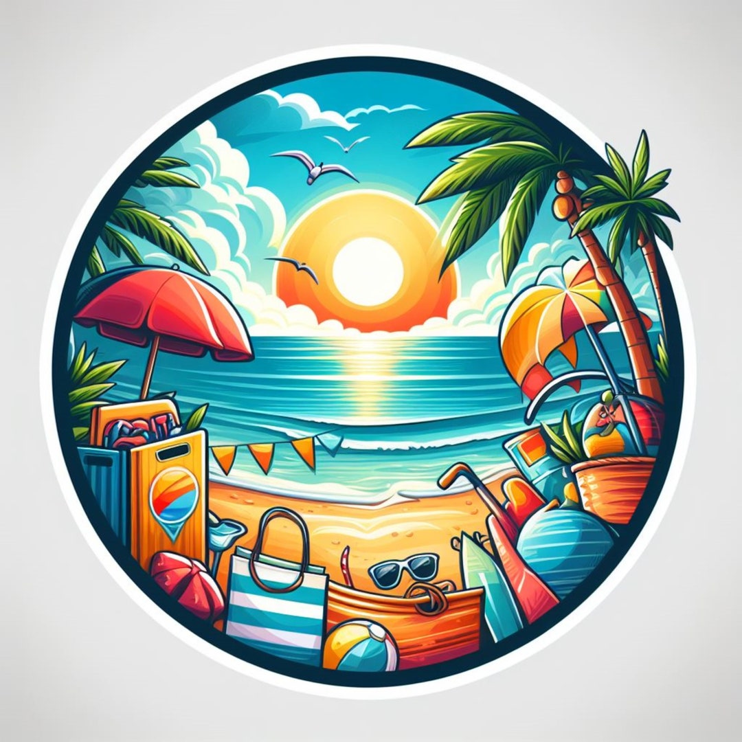 Beach Vacation Sticker Decal, Waterproof Vinyl Destination Sticker ...