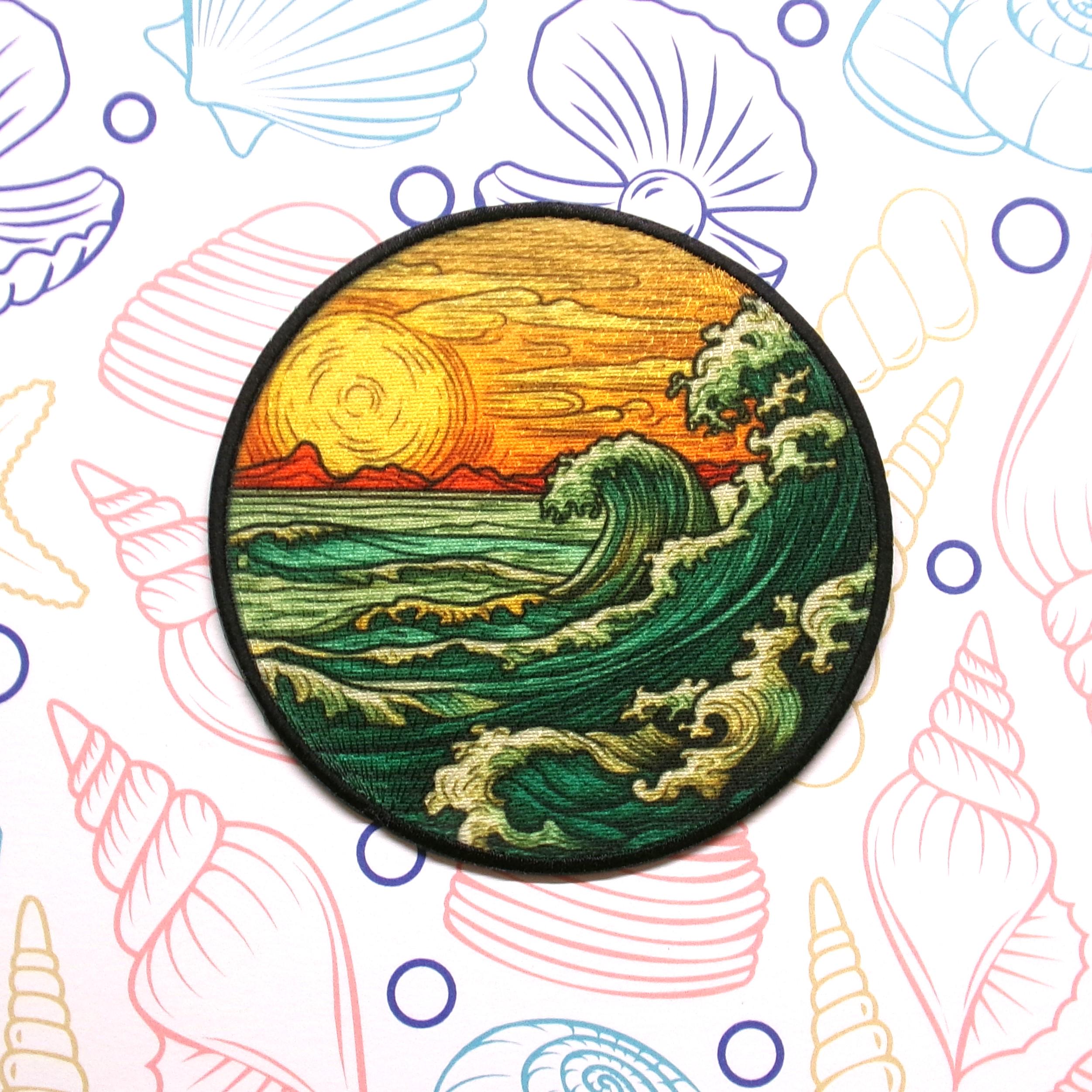 Wave Patch - Simple Beach - Ocean - Embroidered Iron on Patches Custom ...