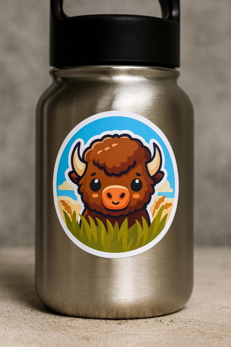 Cute Bison Sticker Decal, Buffalo Waterproof Vinyl Sticker, Water ...