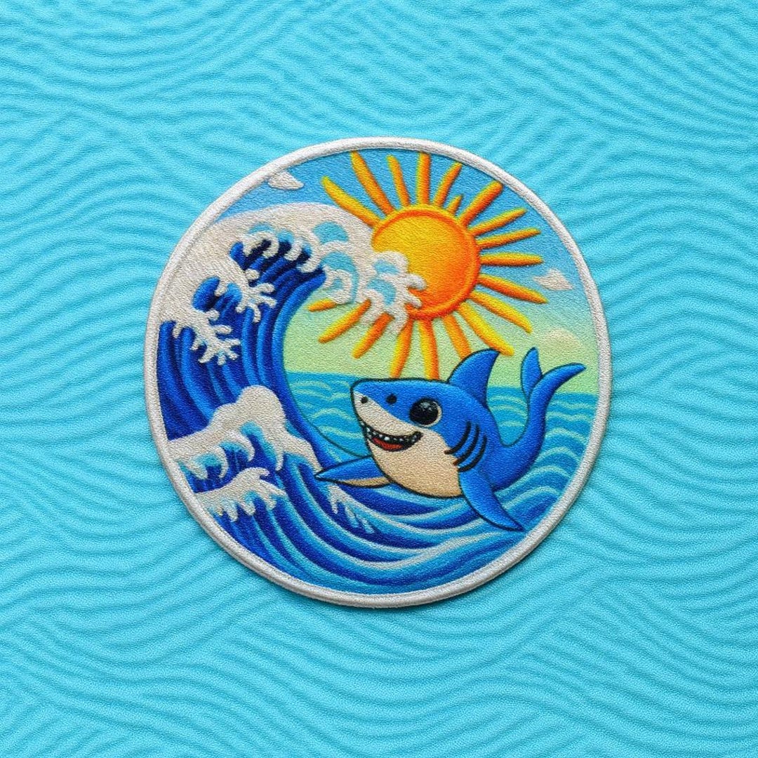 Cute Shark Patch/iron-on Patch/smiling Shark With Ocean Waves/kids ...