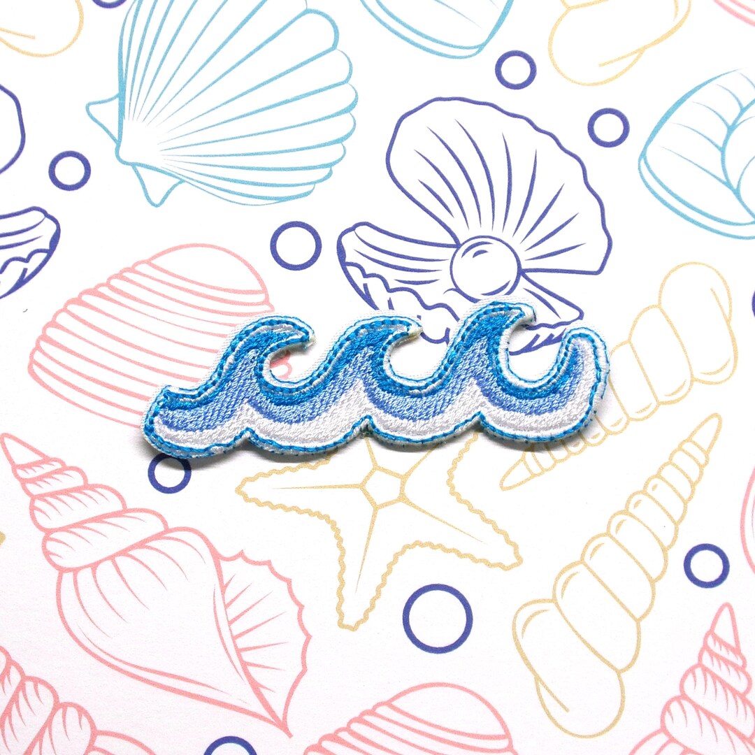 Wave Patch - Simple Beach - Ocean - Embroidered Iron on Patches Custom ...