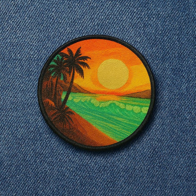 Tropical Sunrise Patch/iron-on Patch/ocean Waves & Palm Trees/coastal ...