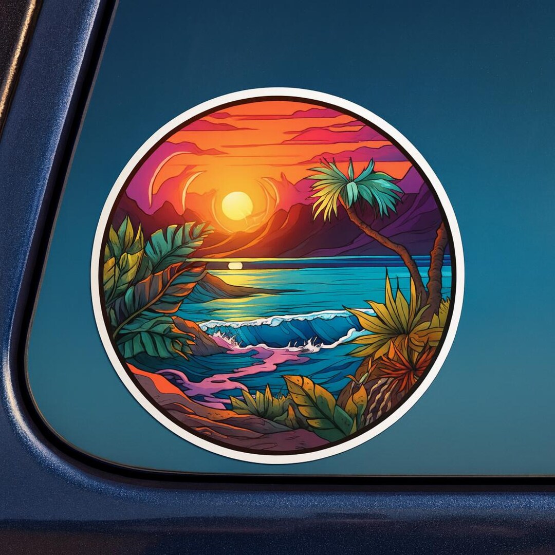 Beach Sunset Sticker Decal, Window Bumper Vehicle Waterproof Vinyl ...