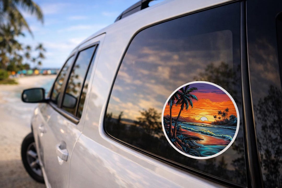 Beach Sunset Sticker Decal, Window Bumper Vehicle Waterproof Vinyl ...