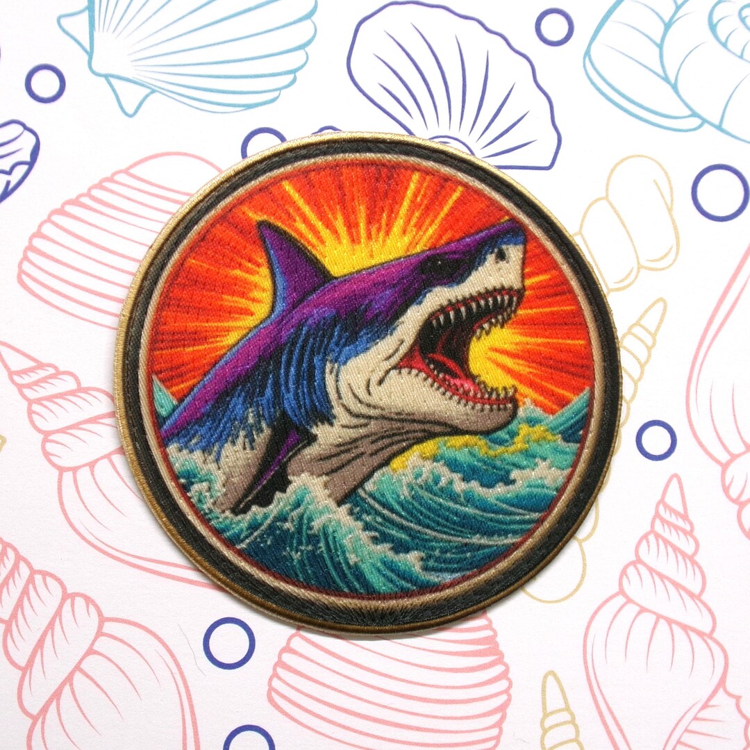 Great White Shark Patch Iron-on/sew-on Custom Applique Jacket Denim ...