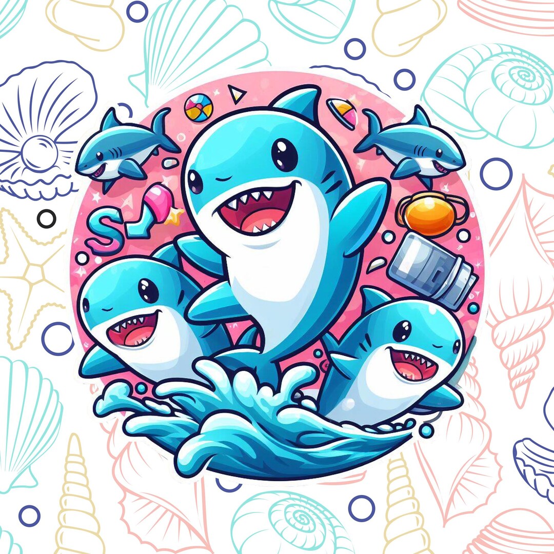 Cute Shark Sticker Decal, Waterproof Vinyl Sticker, Water Bottle Laptop ...