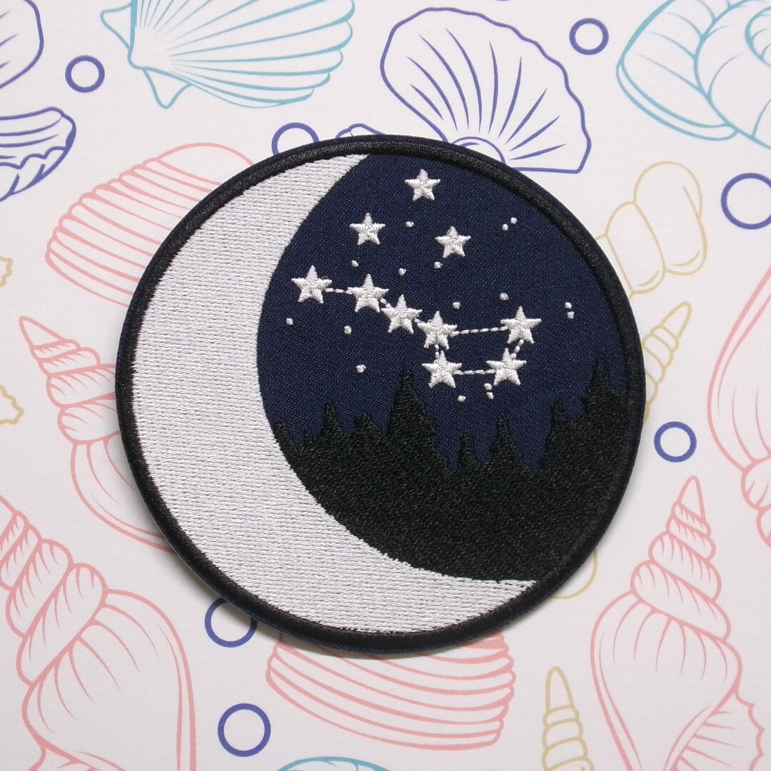 Starry Night Moon Scene - Big Dipper Patch - Iron-on/sew-on Embroidered ...