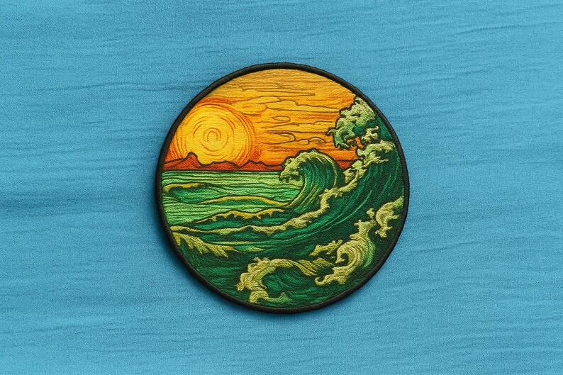 Wave Patch - Simple Beach - Ocean - Embroidered Iron on Patches Custom ...