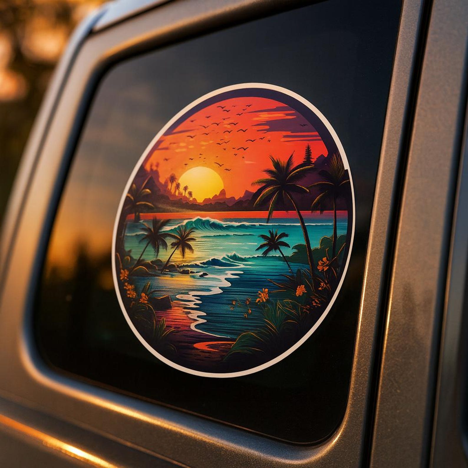 Beach Sunset Sticker Decal, Window Bumper Vehicle Waterproof Vinyl ...