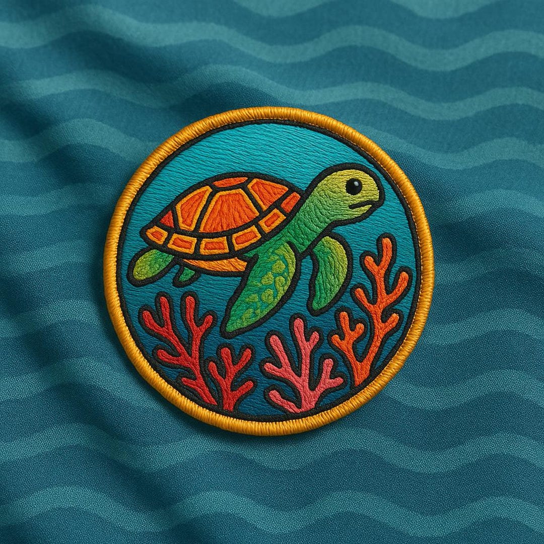 Sea Turtle & Coral Patch/iron-on Patch/ocean Creatures/coconut Girl Fun ...