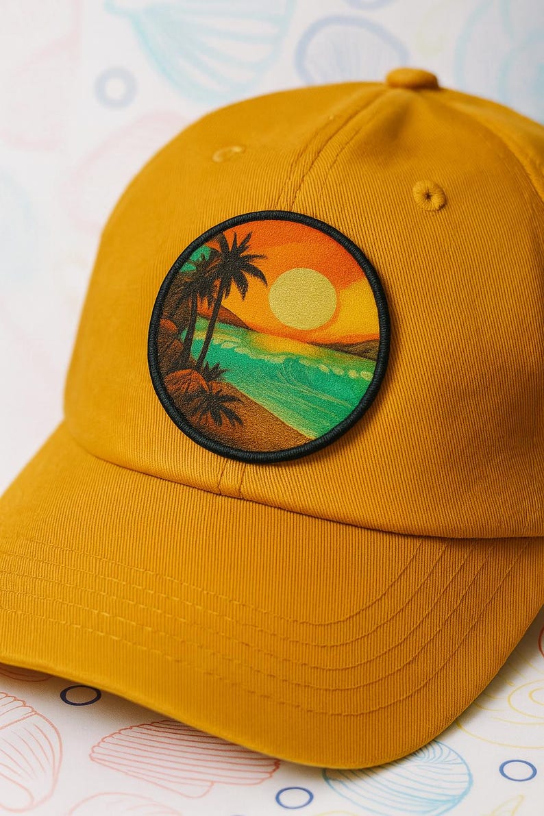 Tropical Sunrise Patch/iron-on Patch/ocean Waves & Palm Trees/coastal ...