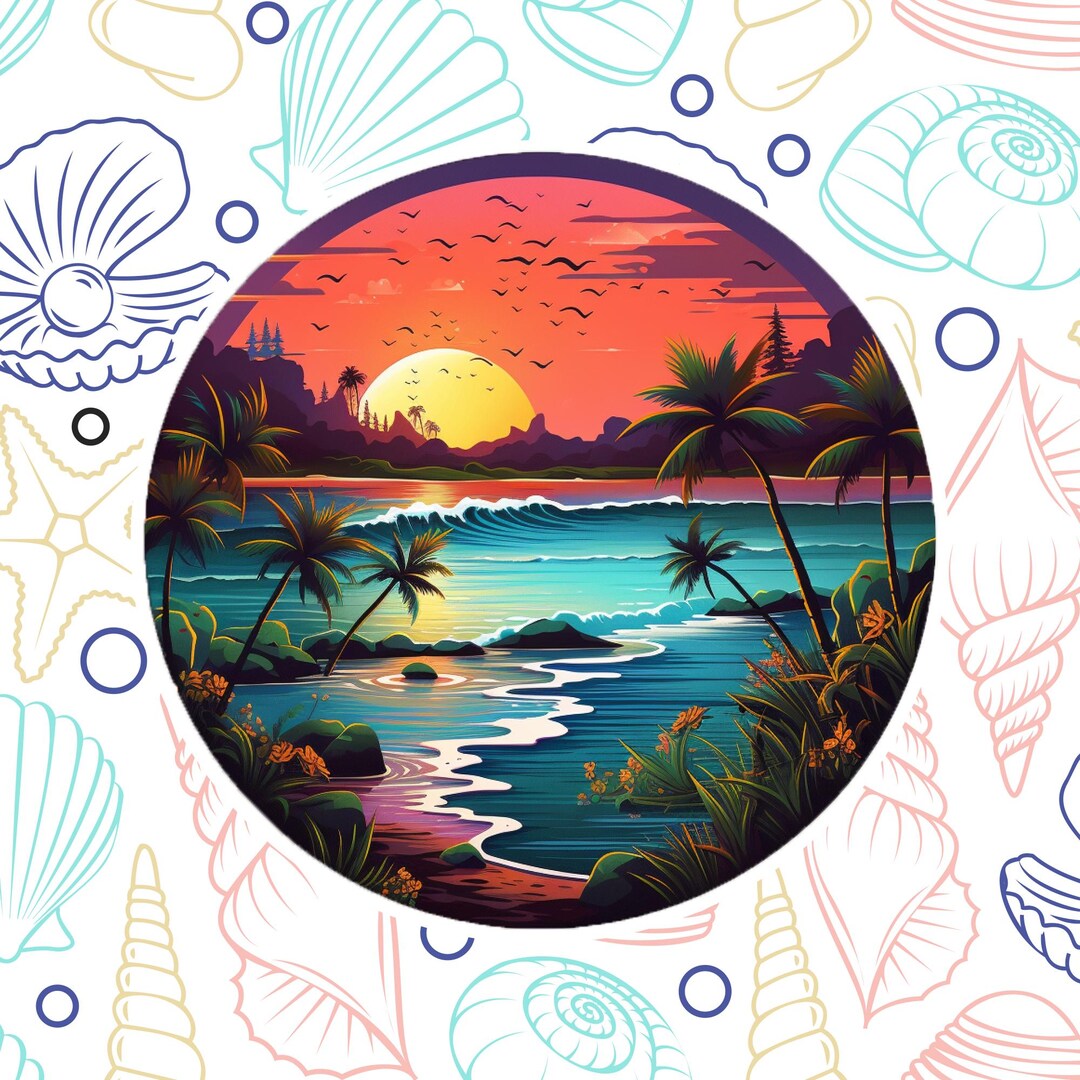 Beach Sunset Sticker Decal, Window Bumper Vehicle Waterproof Vinyl ...