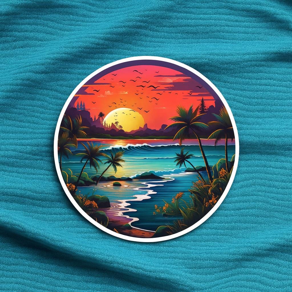 Beach Sunset Sticker Decal, Window Bumper Vehicle Waterproof Vinyl ...
