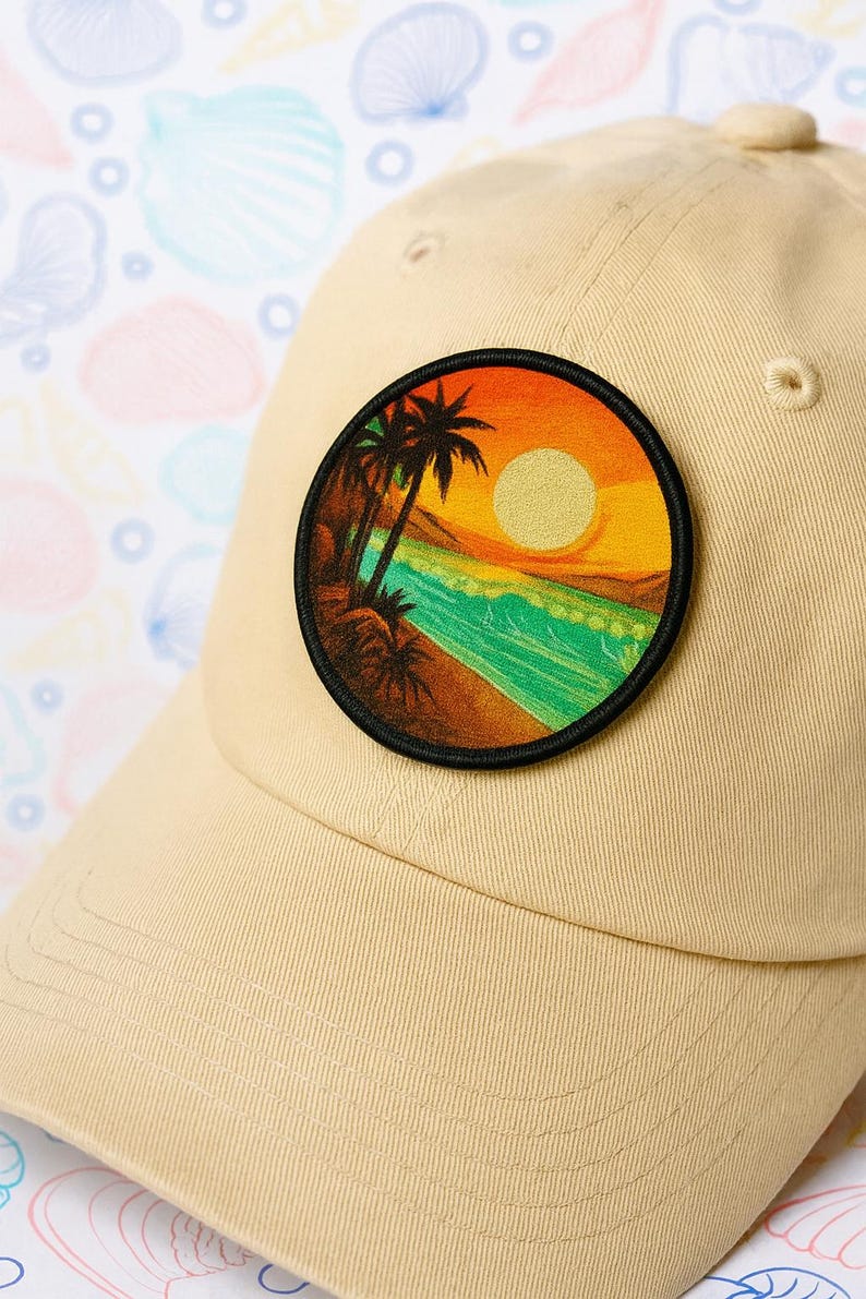 Tropical Sunrise Patch/iron-on Patch/ocean Waves & Palm Trees/coastal ...