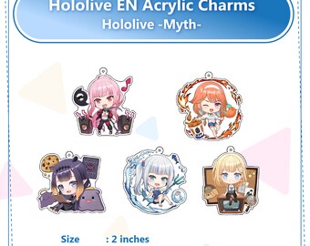 Hololive EN 1st Gen Myth & 2nd Gen Council Vtuber Doujin Double-sided Acrylic Keychain Charm ...