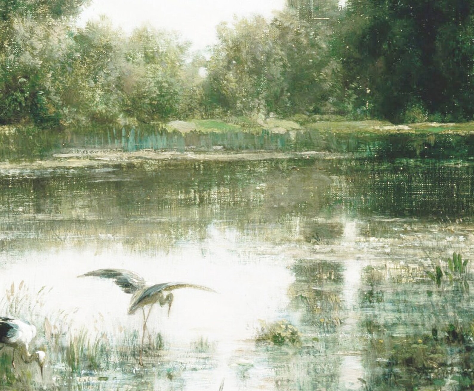 Country Landscape Pond Vintage Painting Wall Art Instant - Etsy