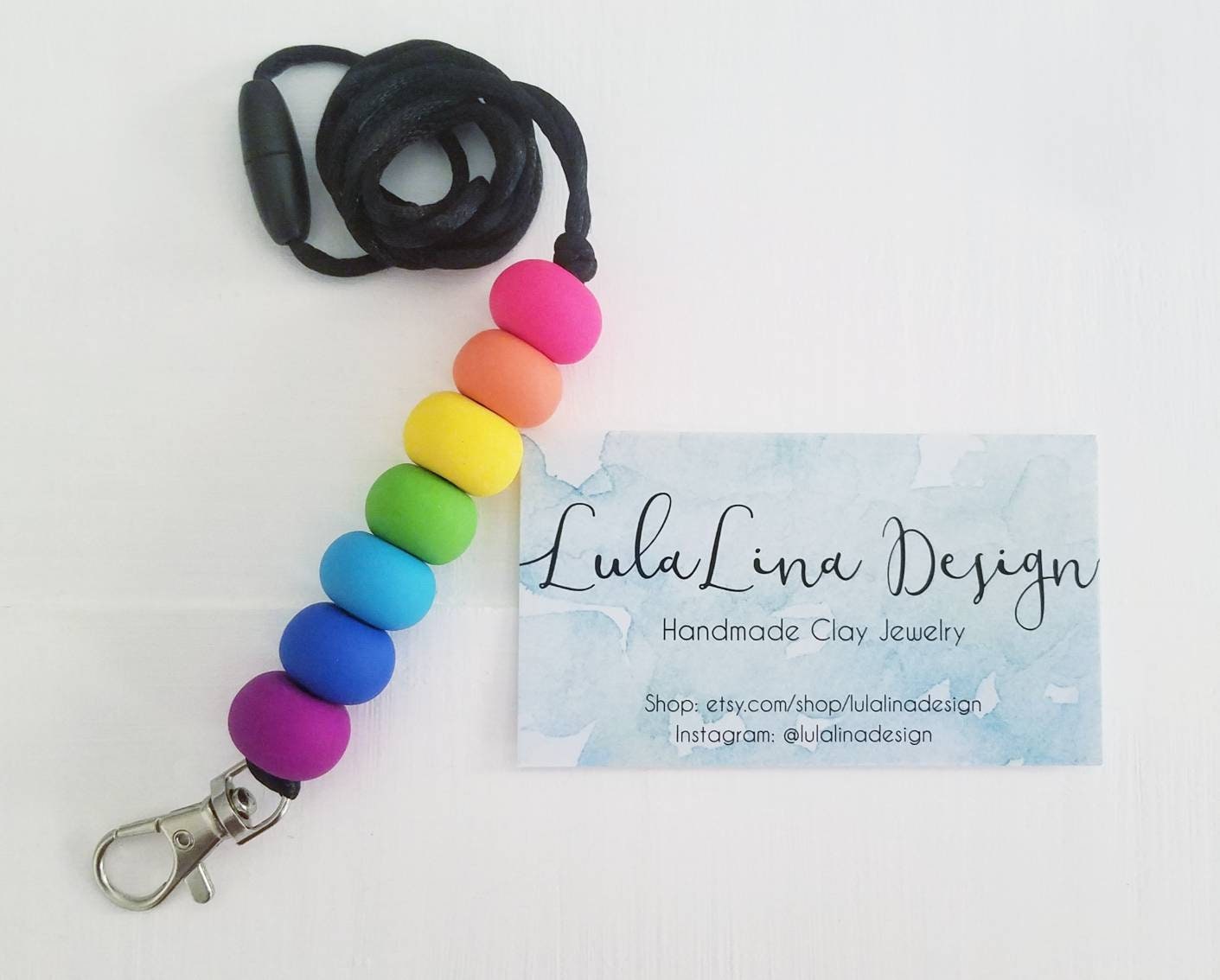 Bright Rainbow Lanyard Teacher Lanyard Clay Beaded Lanyard | Etsy