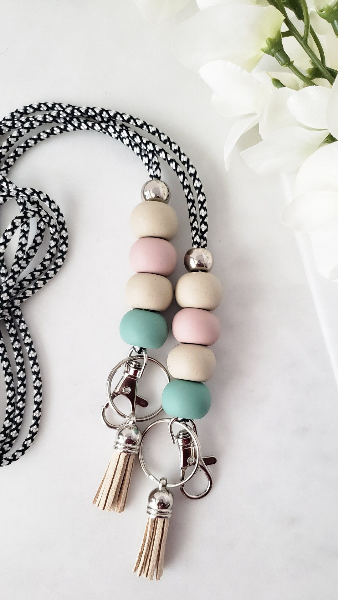 Teacher Lanyard, Neutral Lanyard, Clay Beaded Lanyard, Clay Lanyard ...