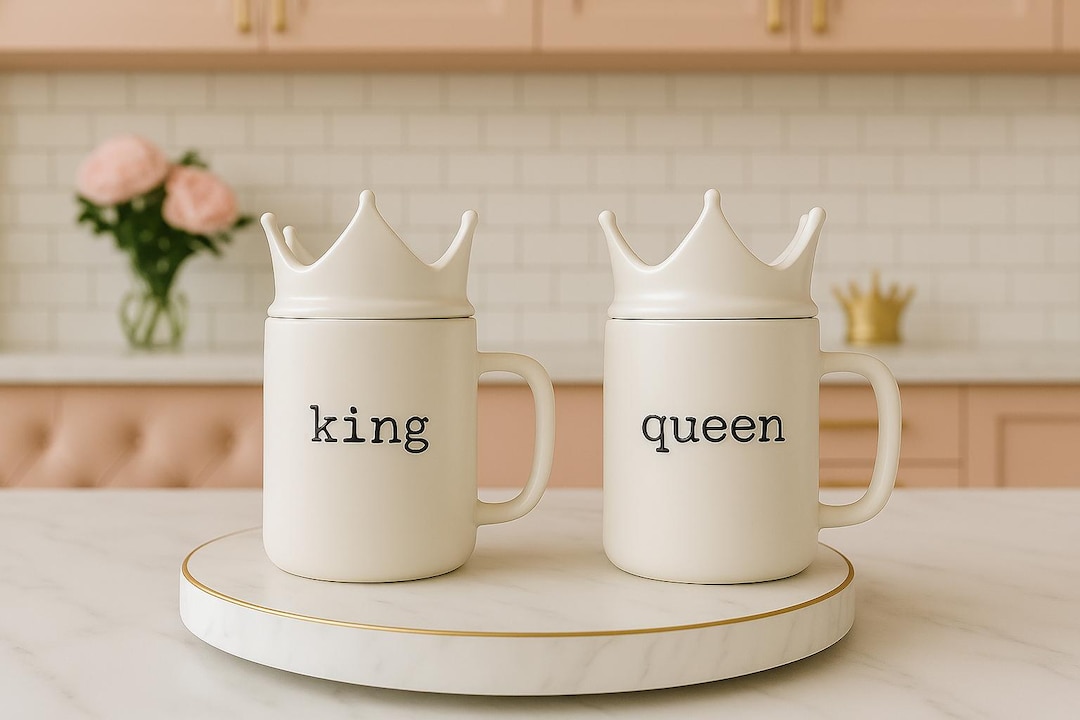 King and Queen Mugs – Crown Lid Ceramic Mugs, Couples Coffee Cups ...