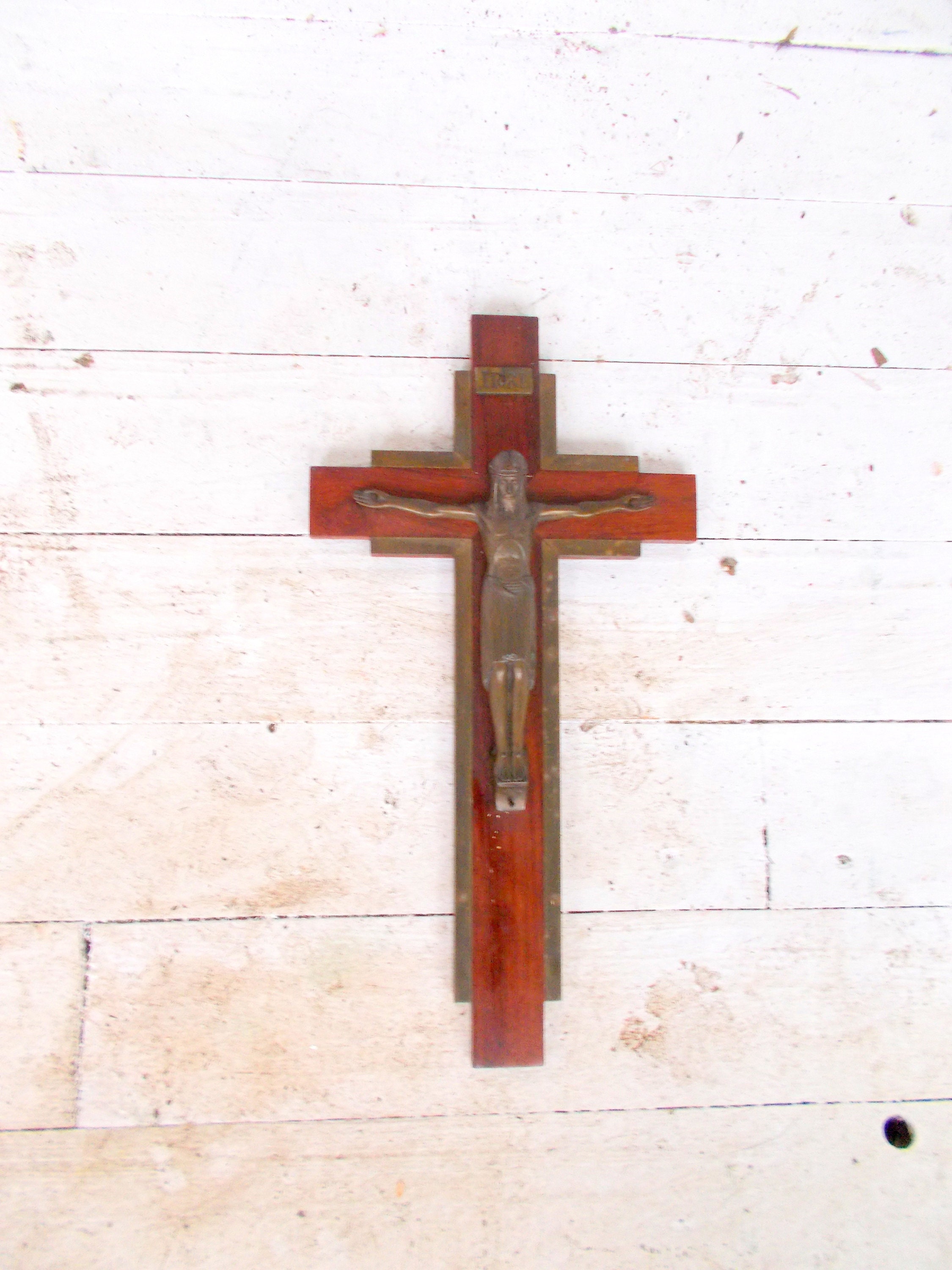 Large Midcentury Jesus Christ Cross Sheet Metal on Wood - Etsy