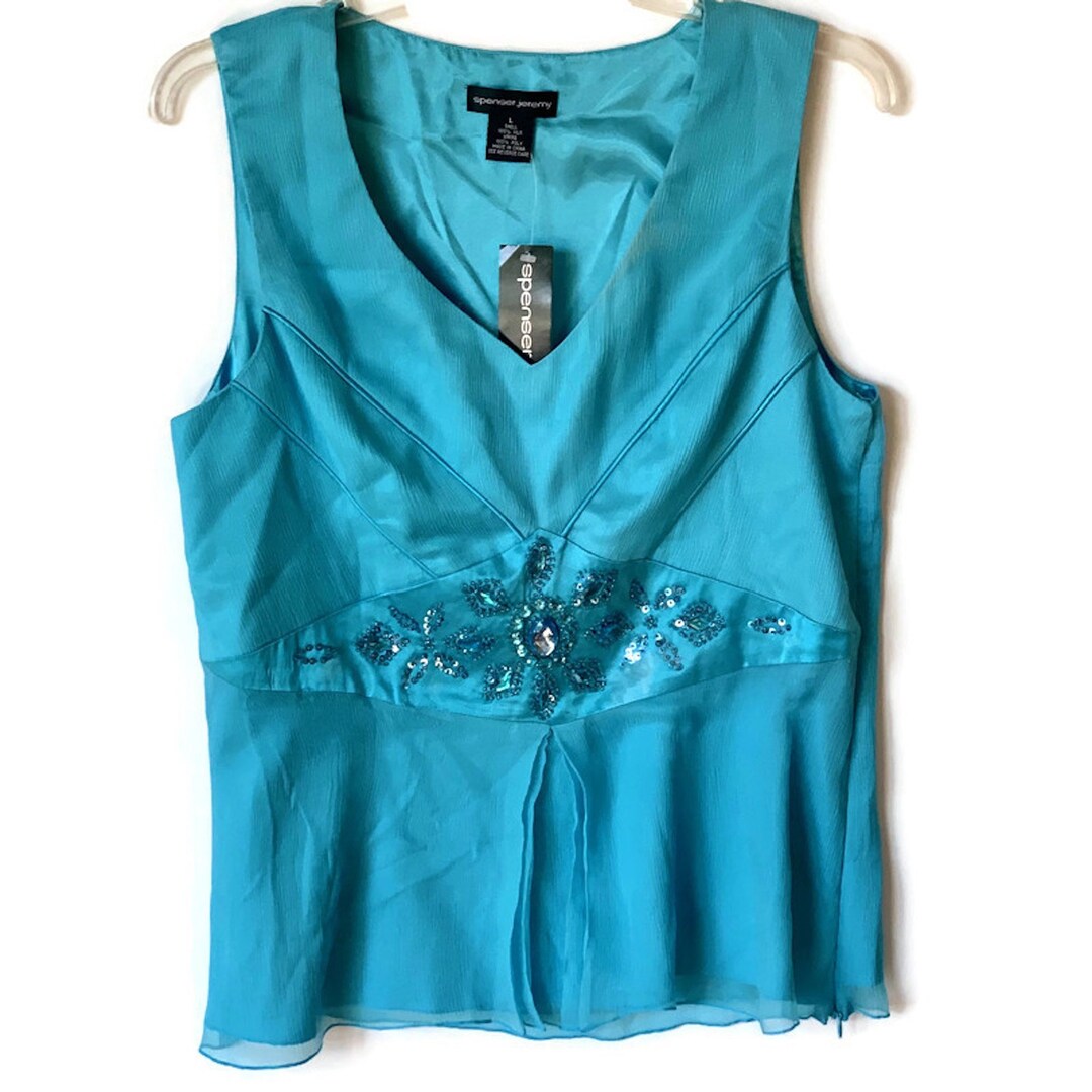 Spenser Jeremy Sleeveless Vintage Blue Silk Top Size Large NWT - Etsy