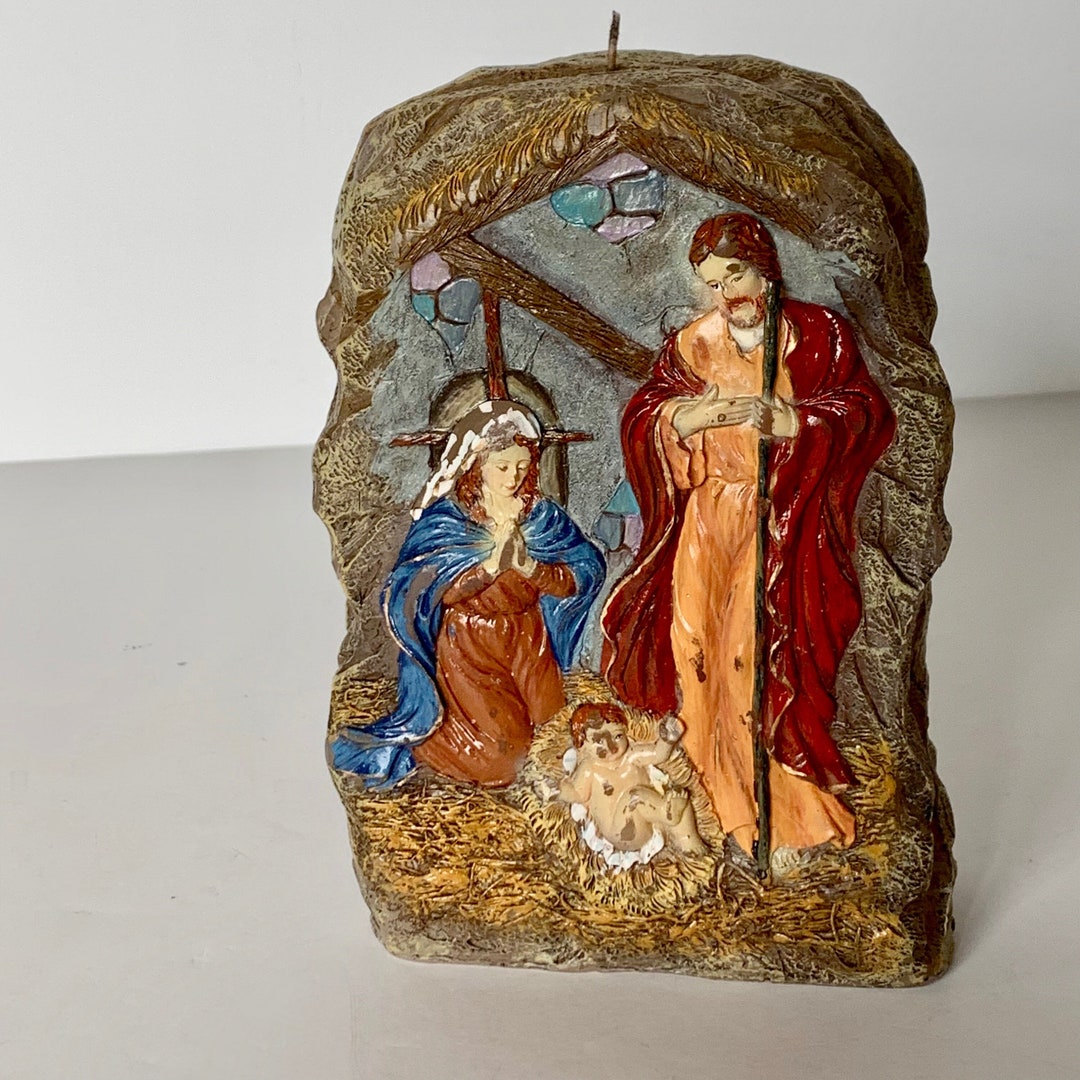 Christmas Nativity Hand Painted Wax Candle - Etsy