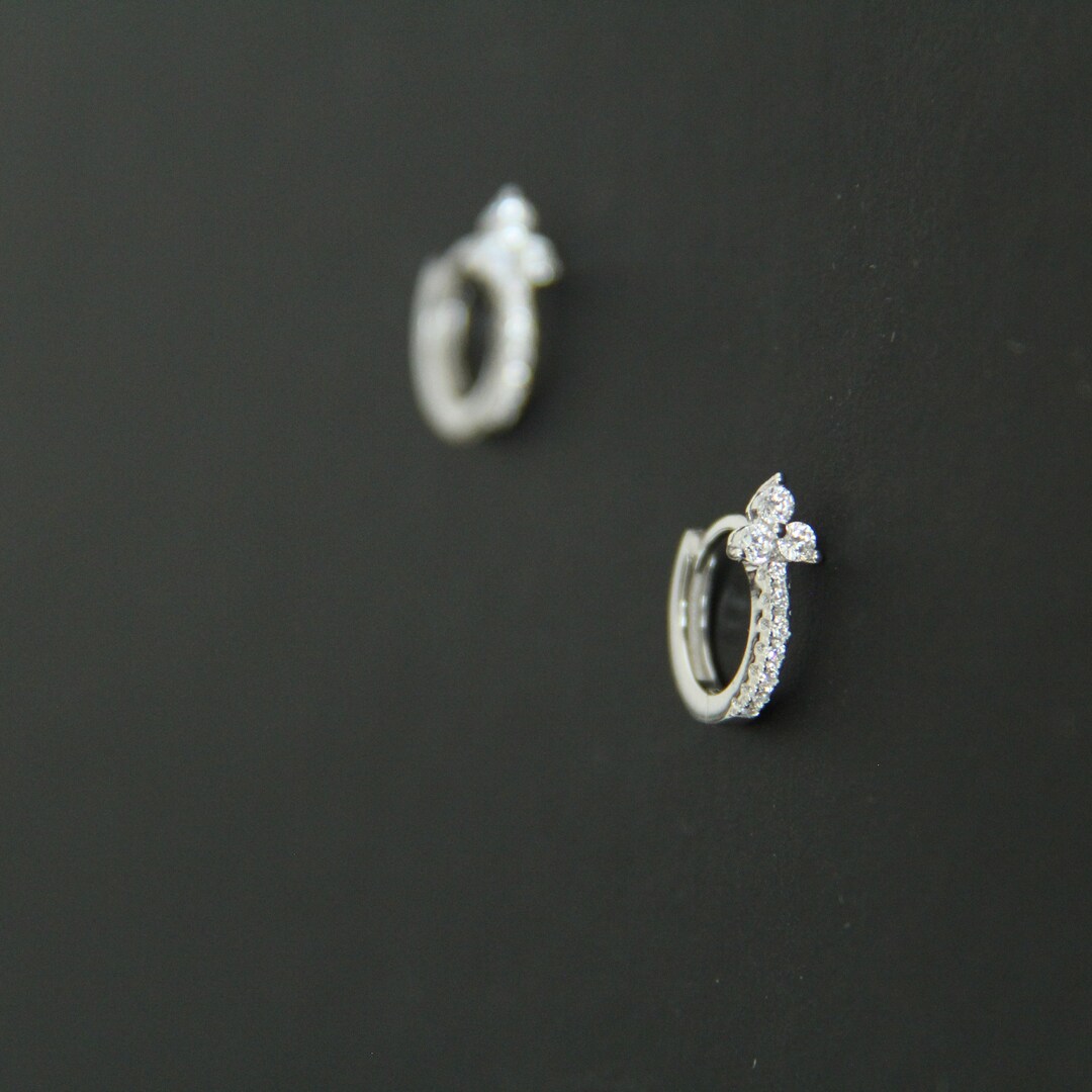 Triple Diamond Hoop Earrings Simple Huggie Hoop Earrings Tiny Silver ...