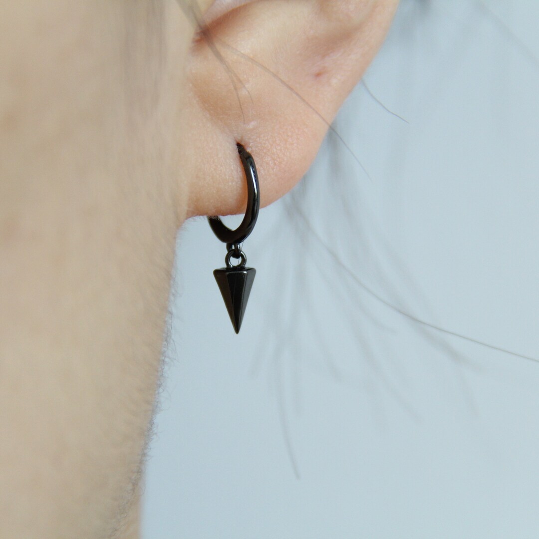 Black Spike Drop Hoop Earrings Hexagon Spike Huggie Hoop Earrings ...