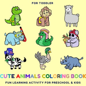 Cute Animals Coloring Book for Kids, Coloring Pages for Kids, Animals ...