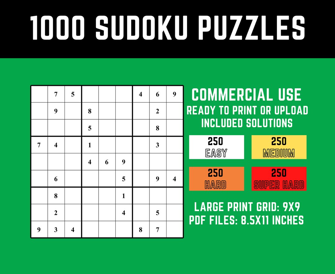 1000 Sudoku Puzzles for Kids & Adults | Solutions Included, Different ...
