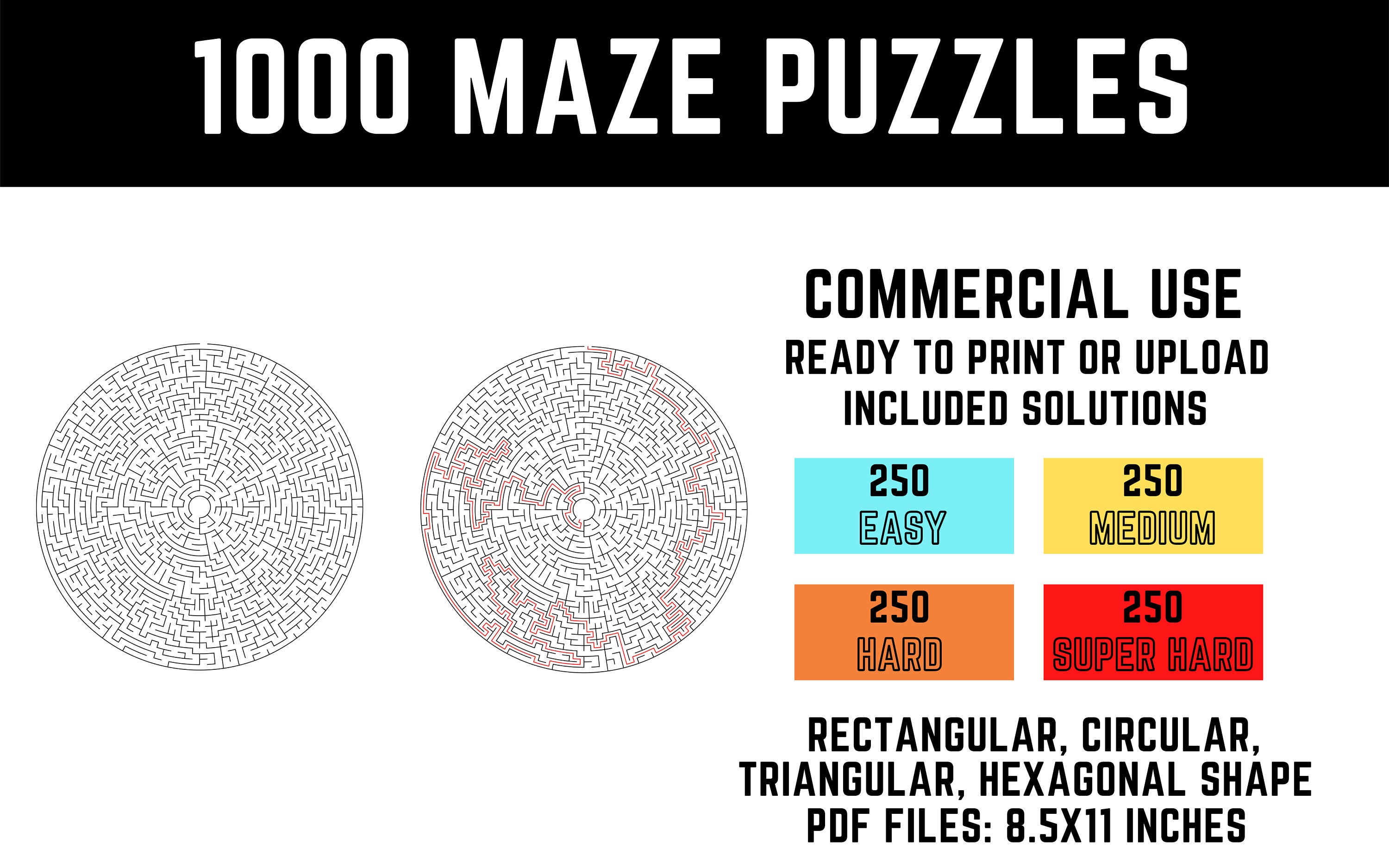 1000 Maze Puzzles for Kids & Adults | Printable Labyrinth Book (PDF ...