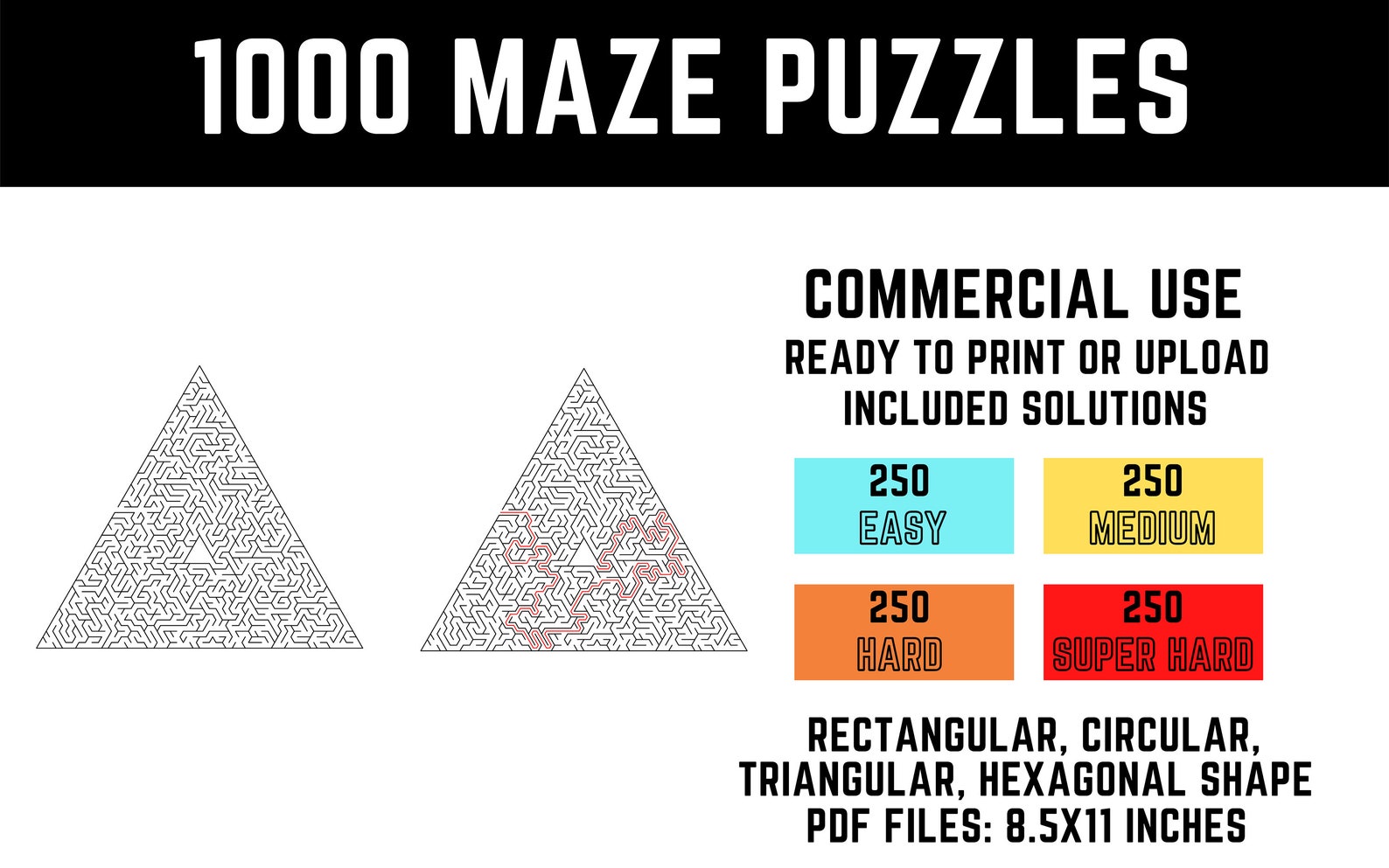 1000 Maze Puzzles for Kids & Adults | Printable Labyrinth Book (PDF ...
