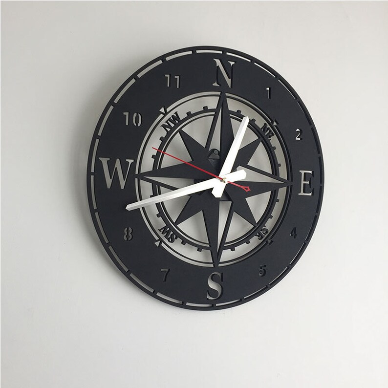 Compass Wall Clock Wooden Home Decor Hanging Ornament Traveler | Etsy