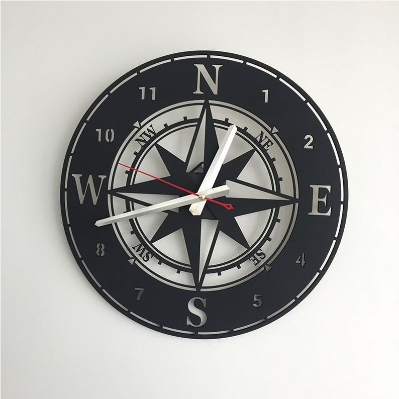 Compass Wall Clock Wooden Home Decor Hanging Ornament Traveler | Etsy