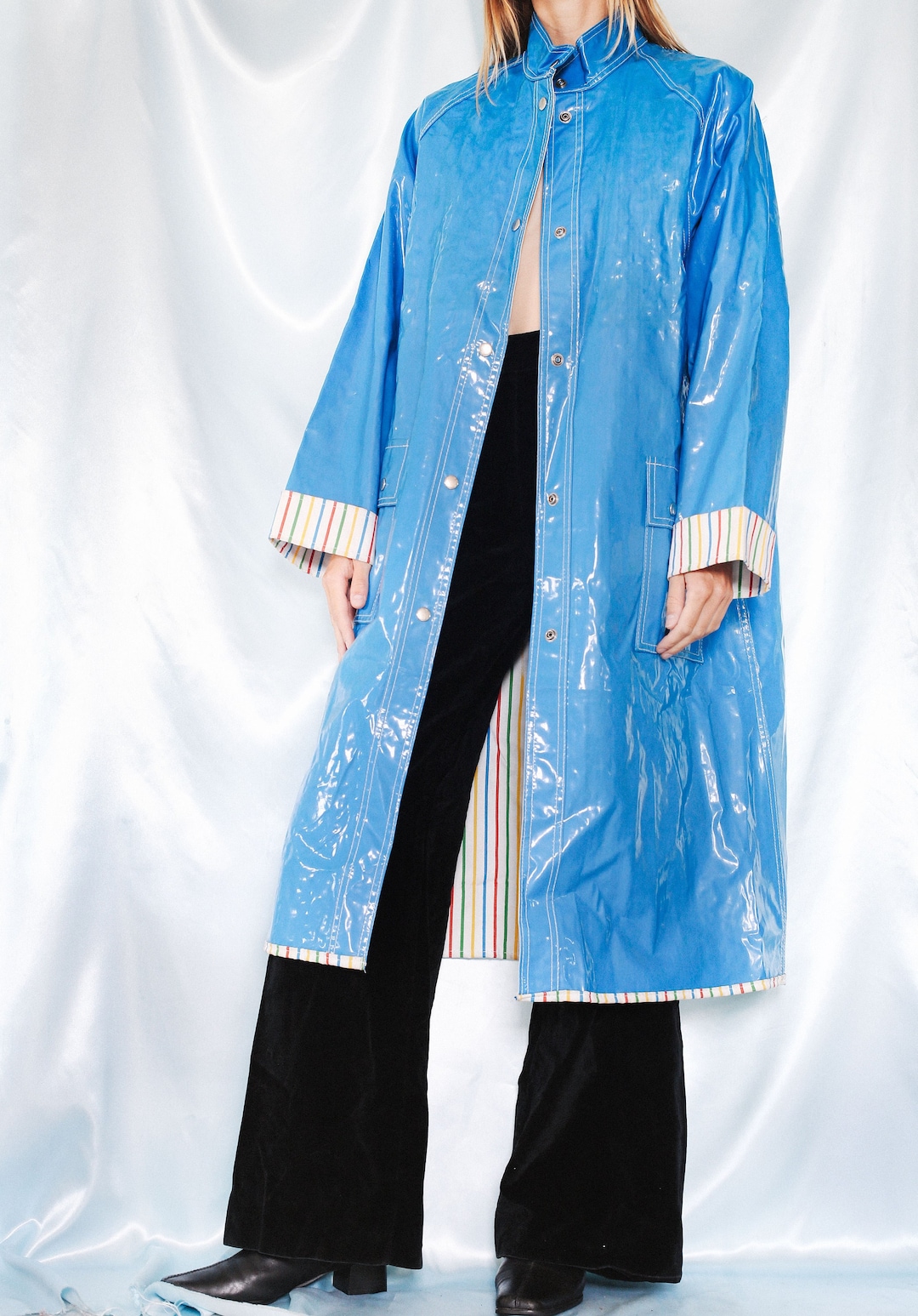 1960s Vintage Blue Vinyl Mod Raincoat Ll Size L Ll Sixties Rain Trench ...