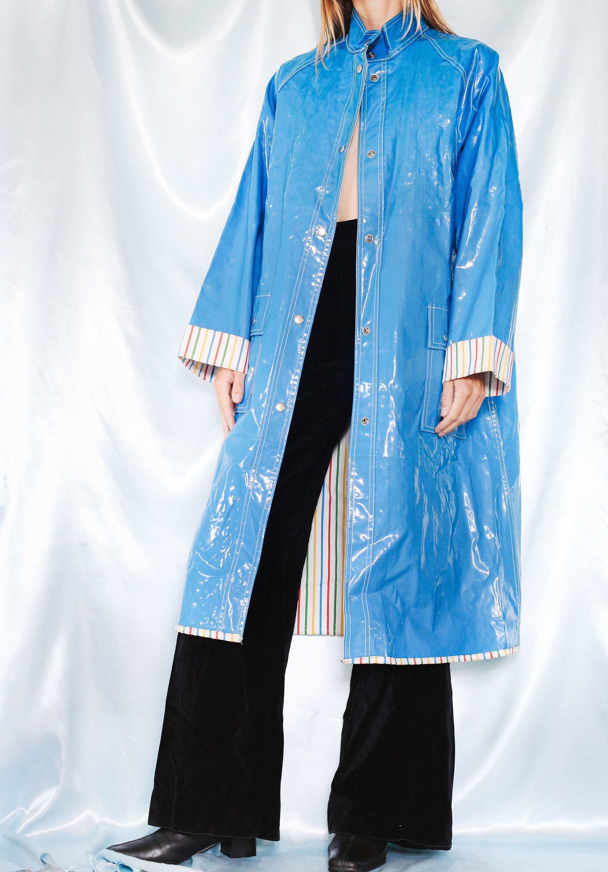 1960s Vintage Blue Vinyl Mod Raincoat Ll Size L Ll Sixties Rain Trench ...