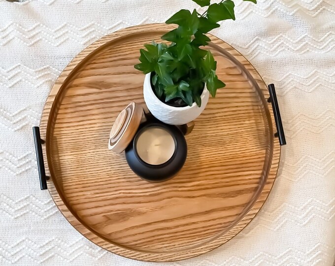 Oversized Round Ottoman Tray, Solid Wood Tray, Decorative Tray, Round ...