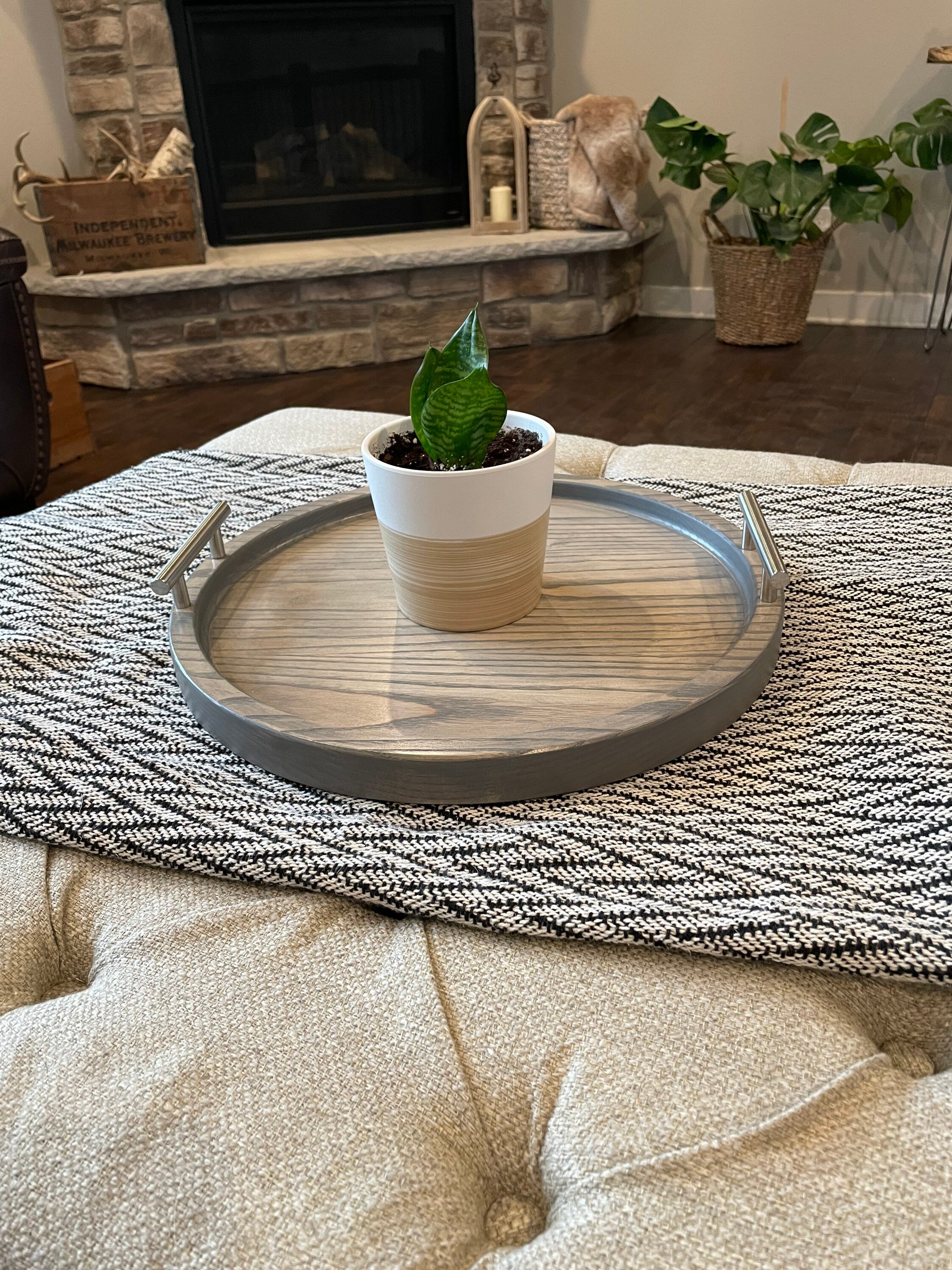 Oversized Round Ottoman Tray Solid Wood Tray Decorative - Etsy