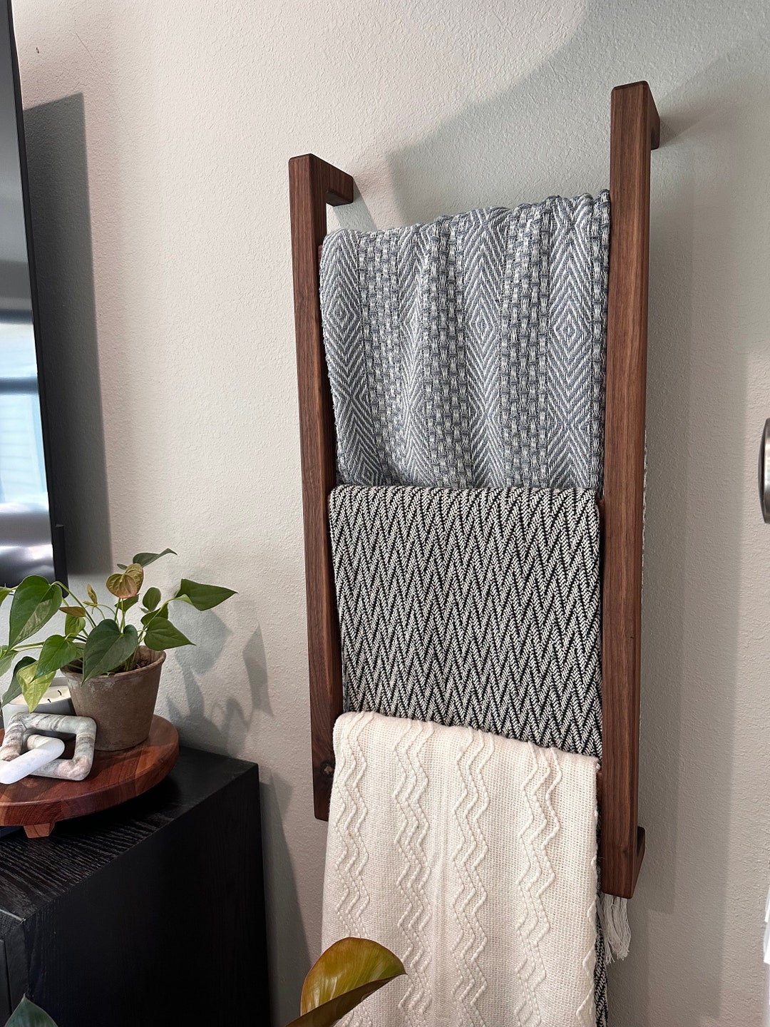Wall Mounted Walnut Blanket Display Ladder | Handcrafted Solid Wood ...