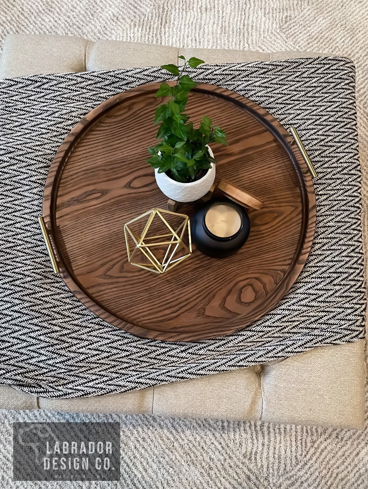 Oversized Round Ottoman Tray Solid Wood Tray Decorative | Etsy