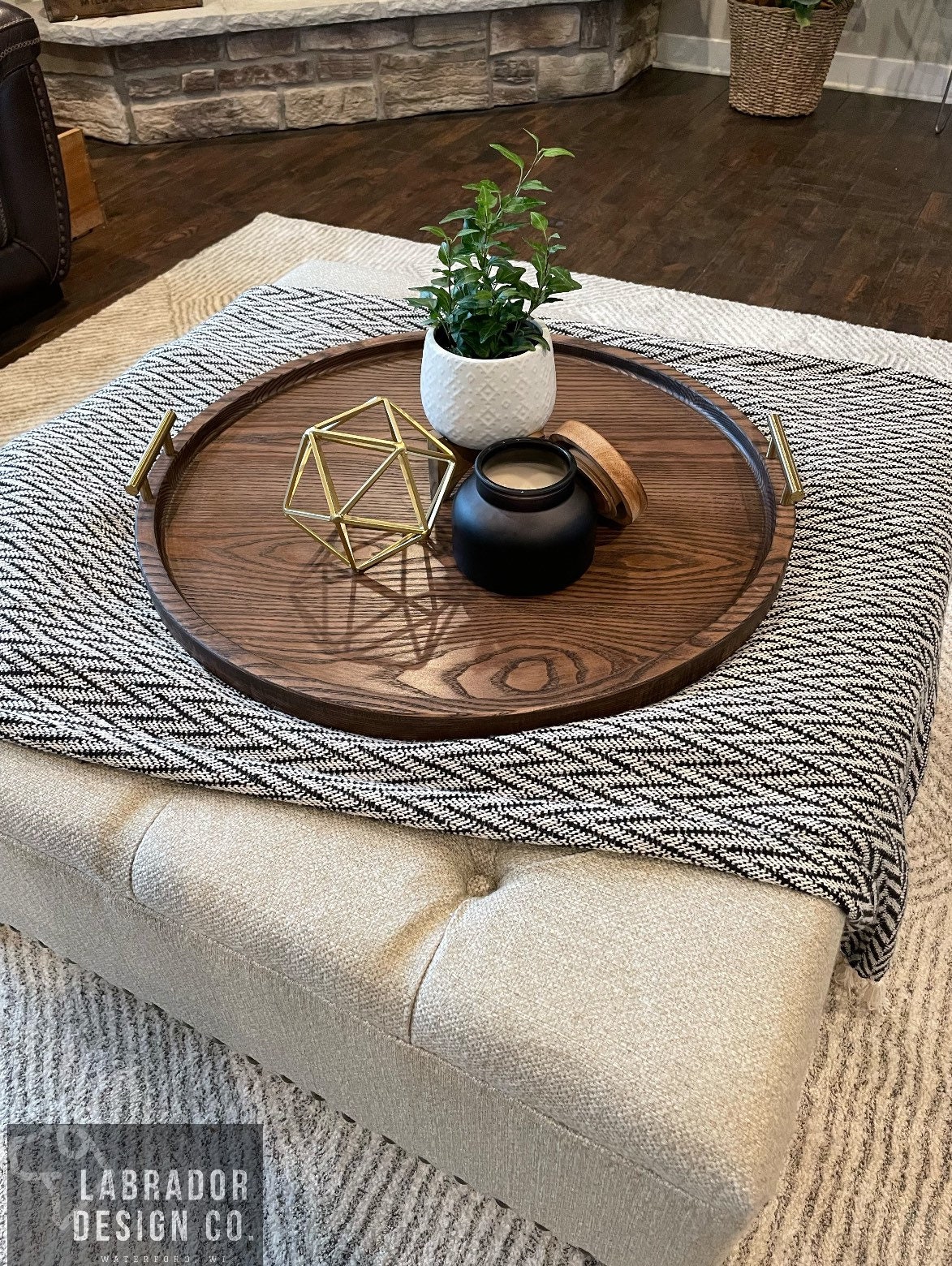 Oversized Round Ottoman Tray Solid Wood Tray Decorative | Etsy
