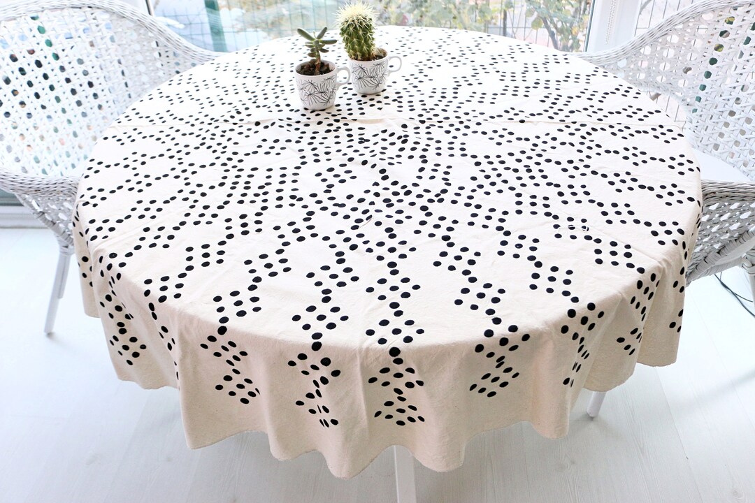 Dotted Ivory Round Tablecloth: Turkish Cotton, Natural Dye (63'') - Etsy