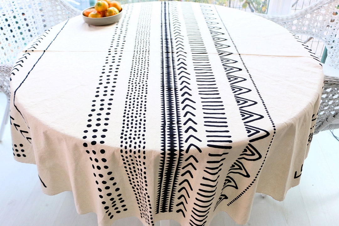 Ethnic Pattern Round Tablecloth: Natural Turkish Cotton, 63'' - Etsy