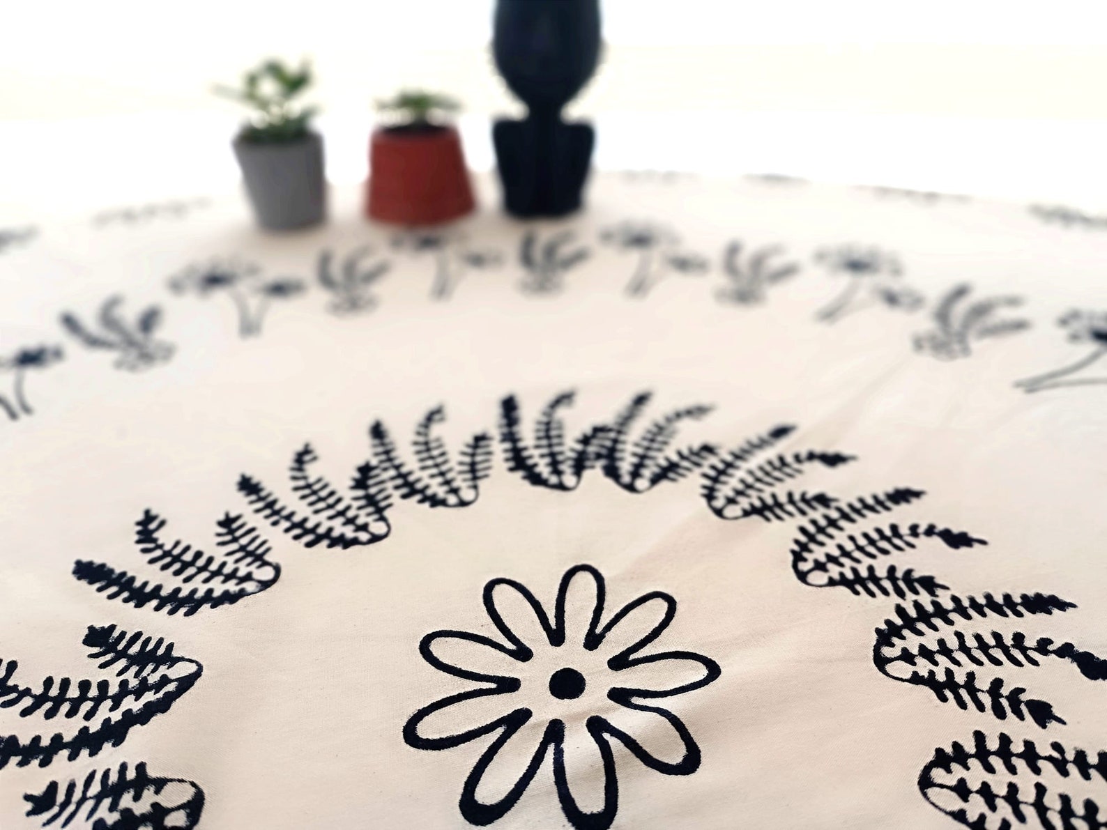 Floral Round Tablecloth: Turkish Hand Block Printed Cotton Table Cover ...
