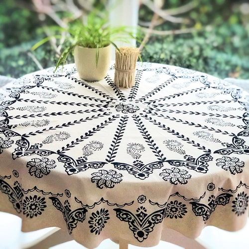 Floral Round Tablecloth Turkish Hand Block Printed Round - Etsy