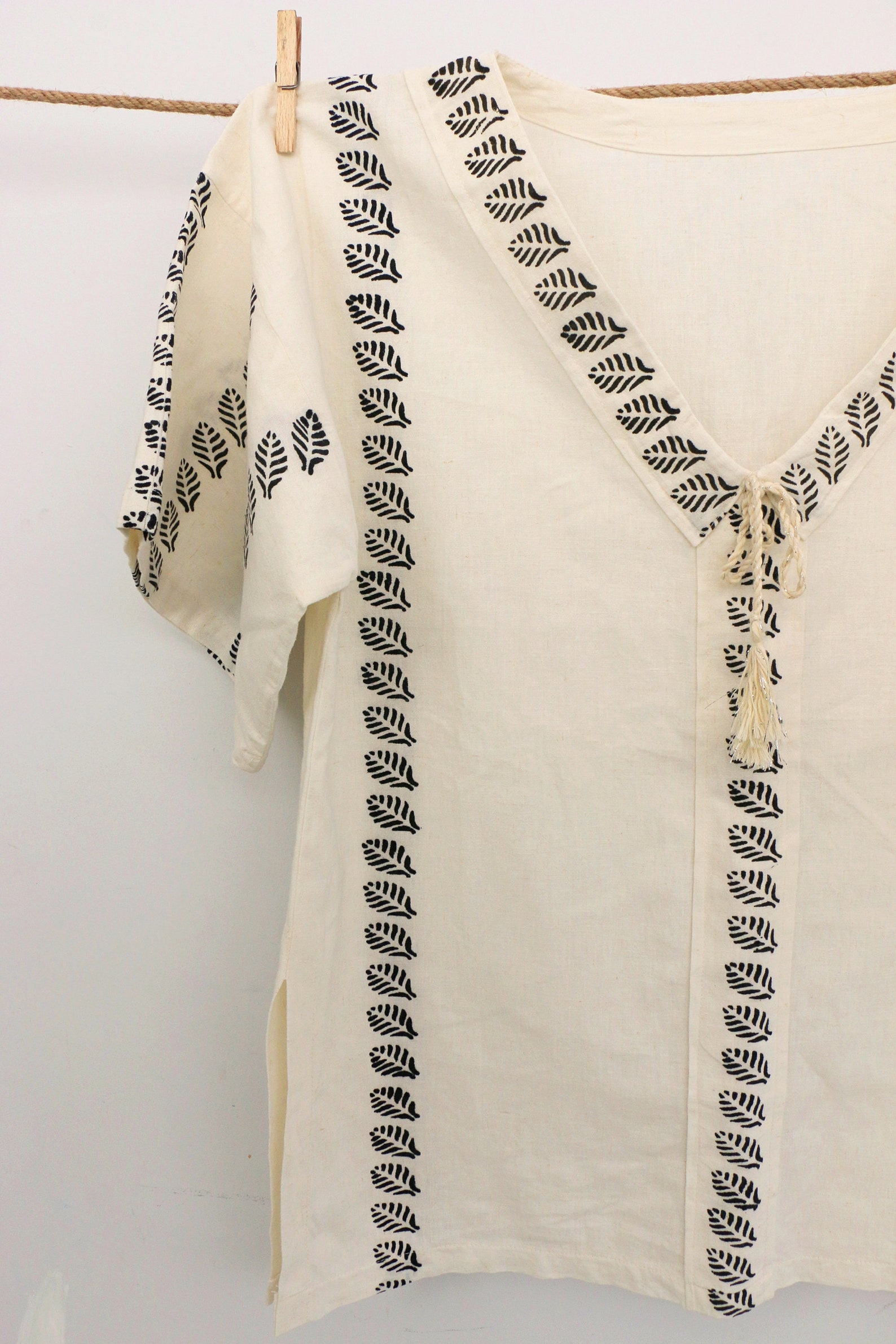 Boho Comfy and Relaxed Linen Top With Handmade Block Printing, Bohemian ...