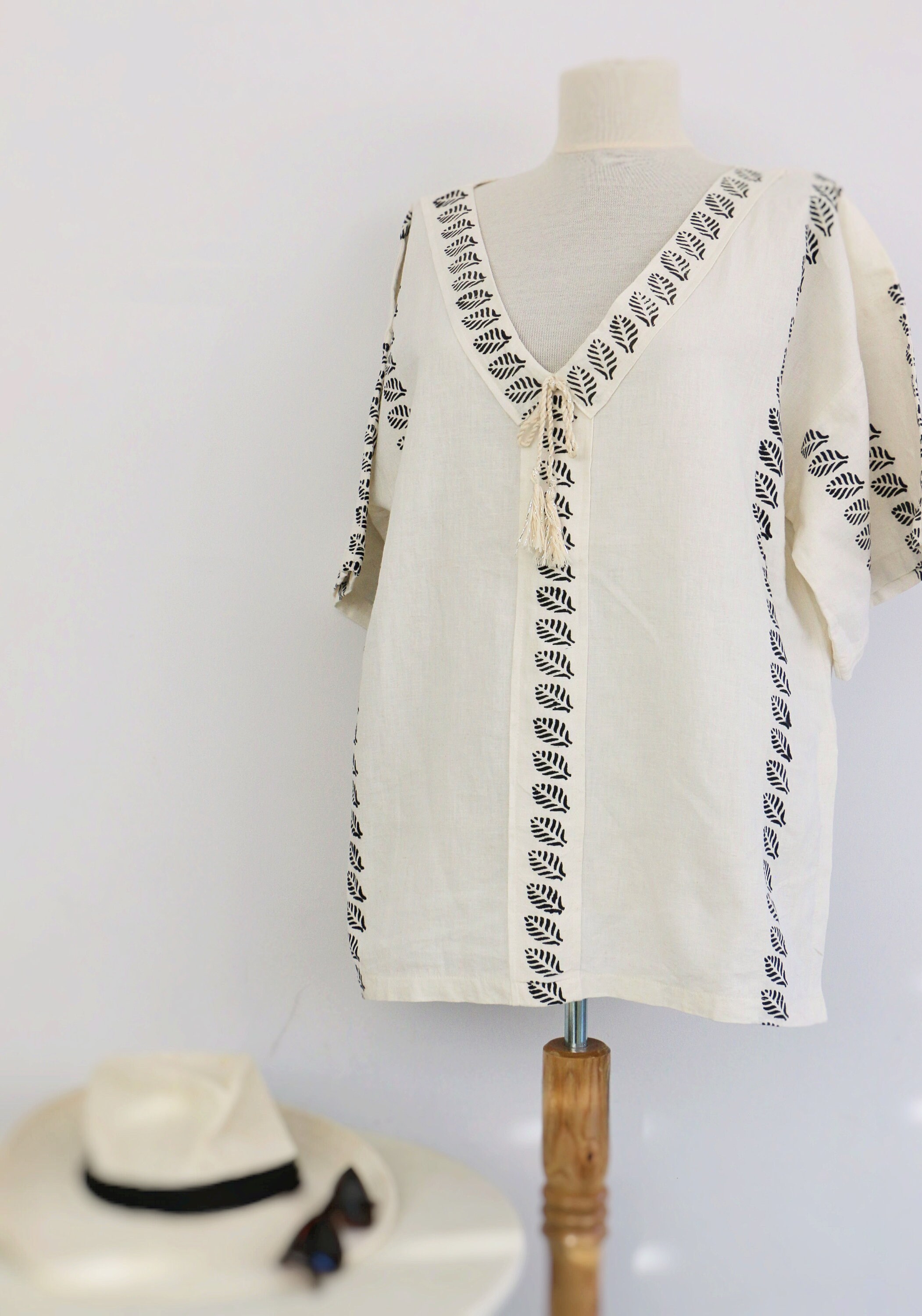 Boho Comfy and Relaxed Linen Top With Handmade Block Printing, Bohemian ...