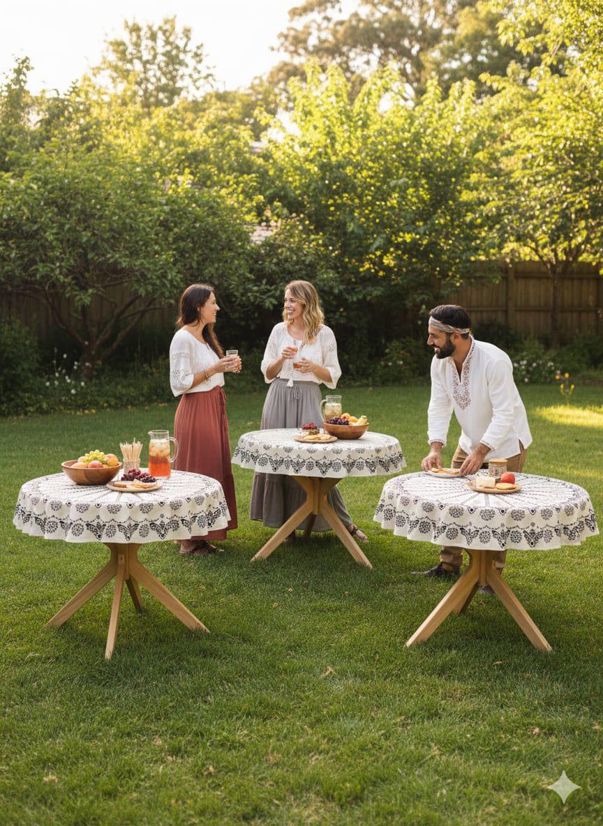 Floral Round Tablecloth: Turkish Hand Block Printed Cotton Table Cover ...